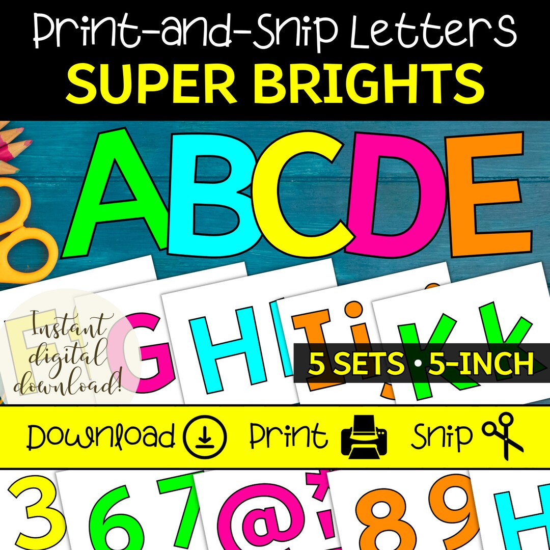 Neon Bulletin Board Letters: 5-inch Printable Alphabet Sets (digital ...