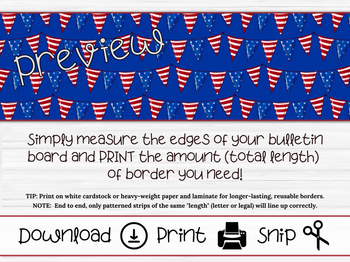 Printable Patriotic Bulletin Board Border and Trim for July - Etsy