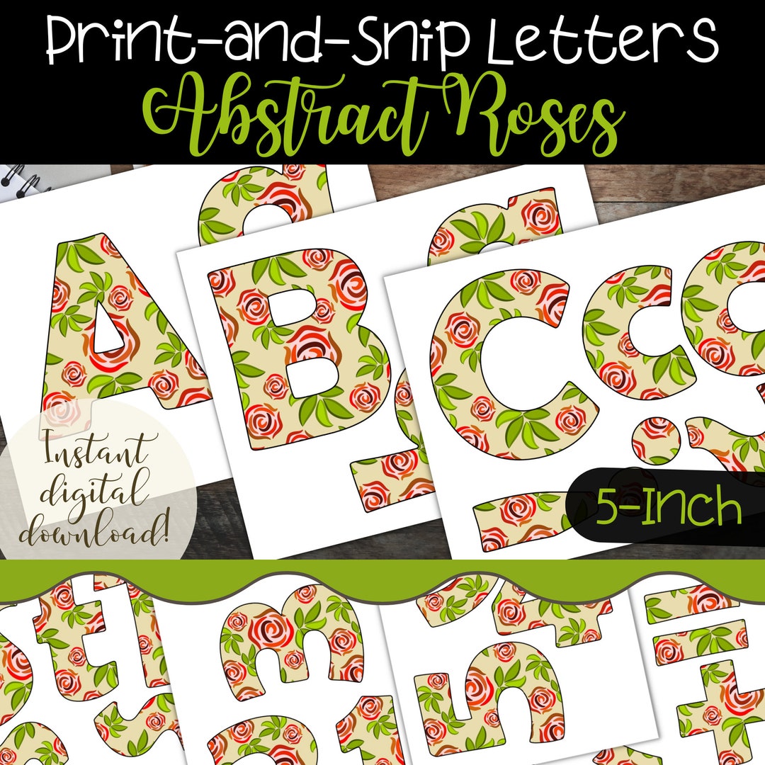 Rose Bulletin Board Letters: Abstract Floral Printable Set (digital ...