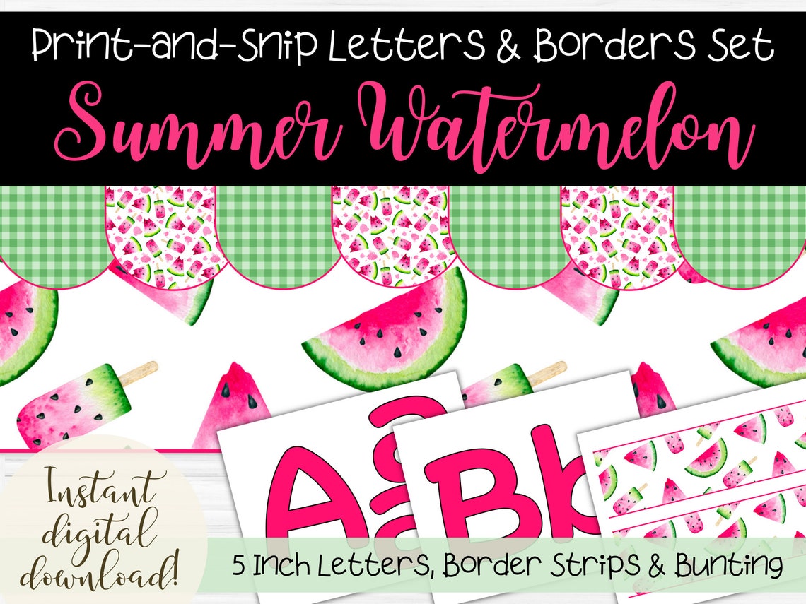 Watermelon Bulletin Board Set Printable Letters Bunting - Etsy