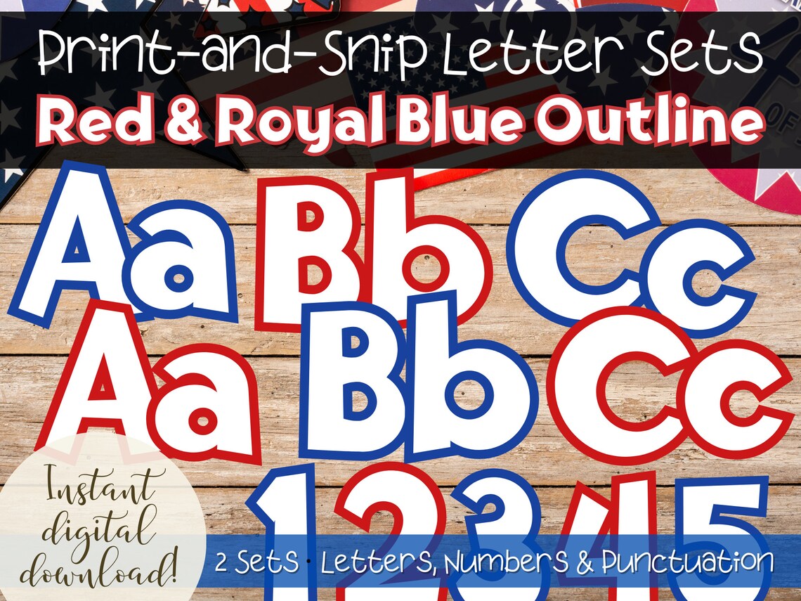 Red & Royal Blue Thick Outlined Bulletin Board Letter Sets - Etsy