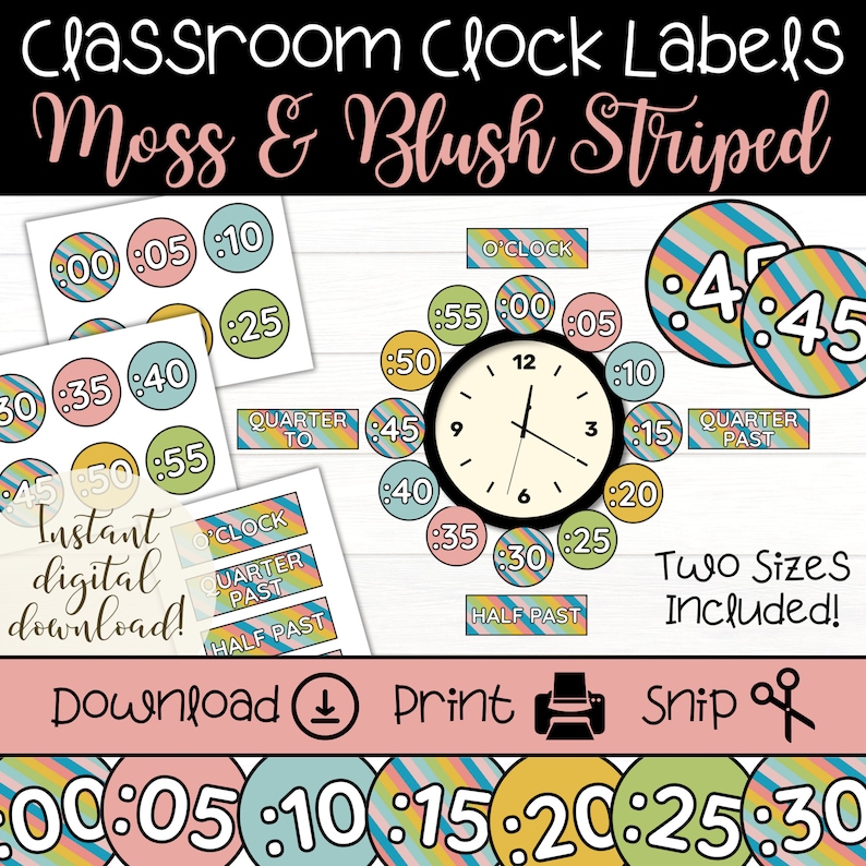 Classroom Clock Labels How to Tell Time Analog Clock Elementary ...