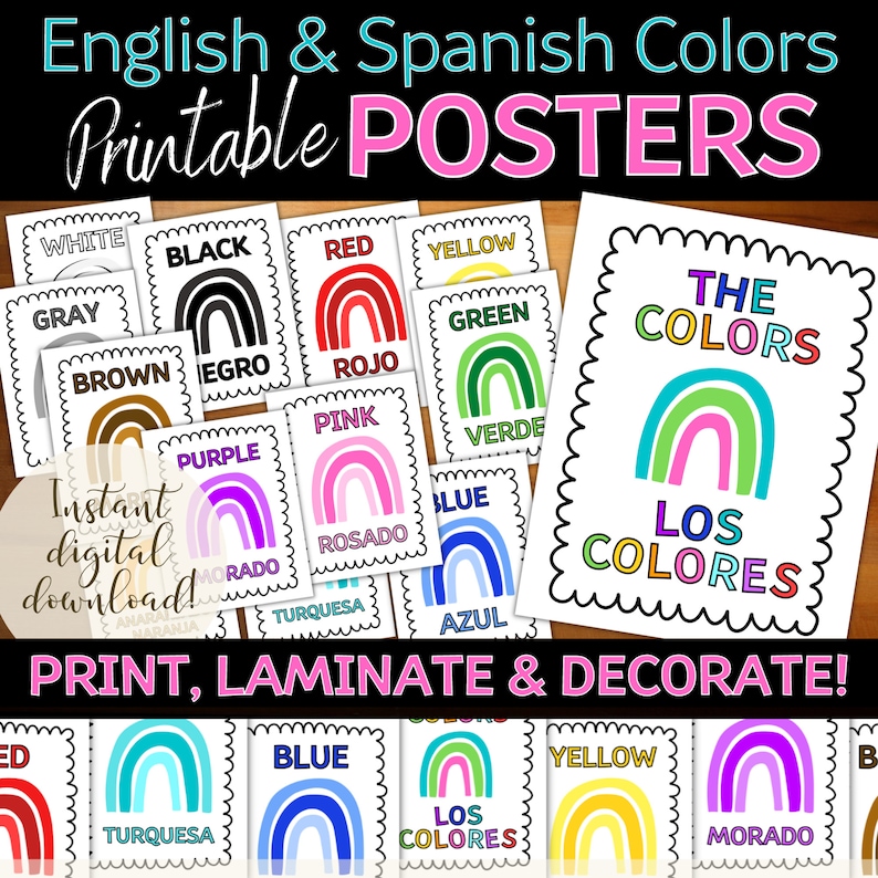 Carteles Imprimibles de Colores en Español e Inglés para Aula, Láminas ...