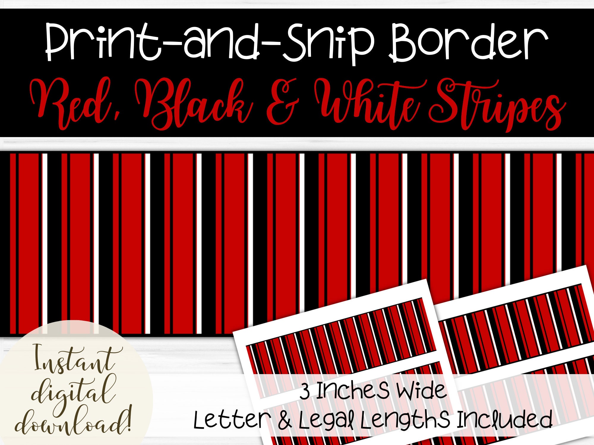 Bulletin Board Border Strips Red, Black & White Striped Trim Printable ...