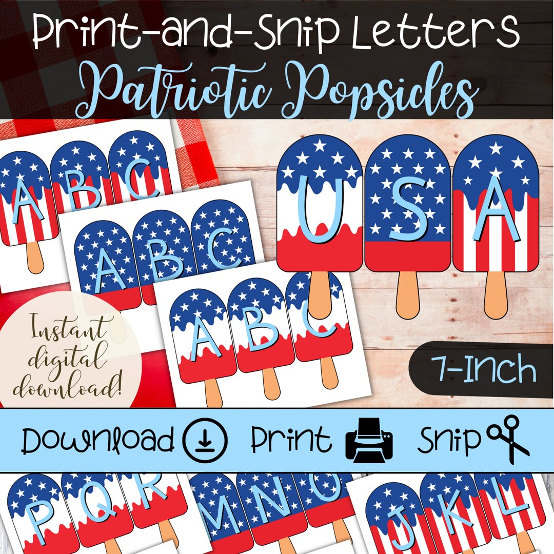 Patriotic Popsicle Letters: Red, White, Blue Bulletin Board (digital ...