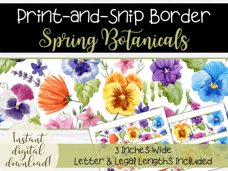 Printable Bulletin Board Border in Spring Garden Botanicals Print ...