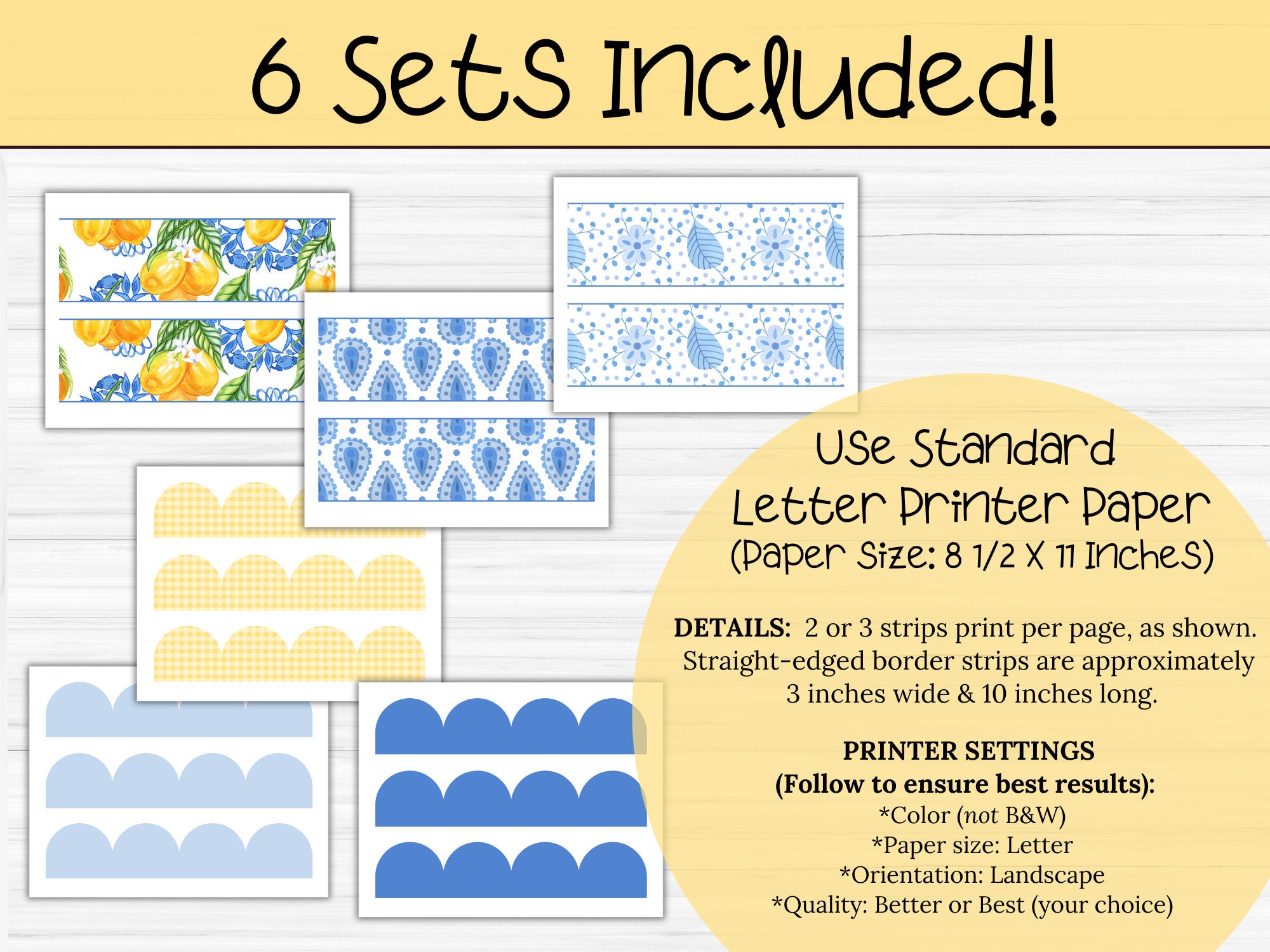 Lemon Classroom Borders: Italian Blue & Yellow Printable Strips (PDF ...