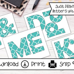 Printable Turquoise Letter Set With White Quatrefoil Pattern - Etsy