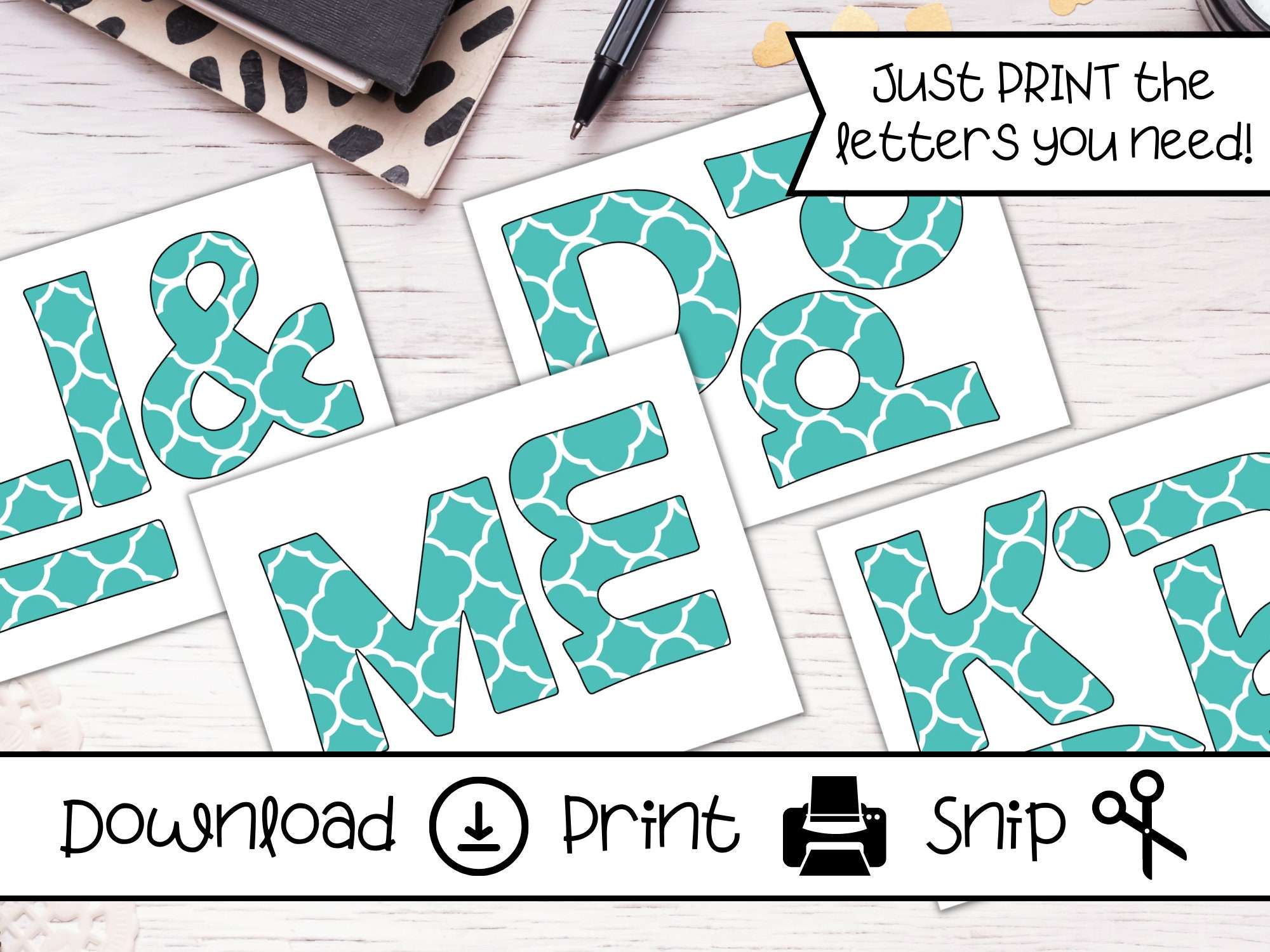 Printable Turquoise Letter Set With White Quatrefoil Pattern - Etsy