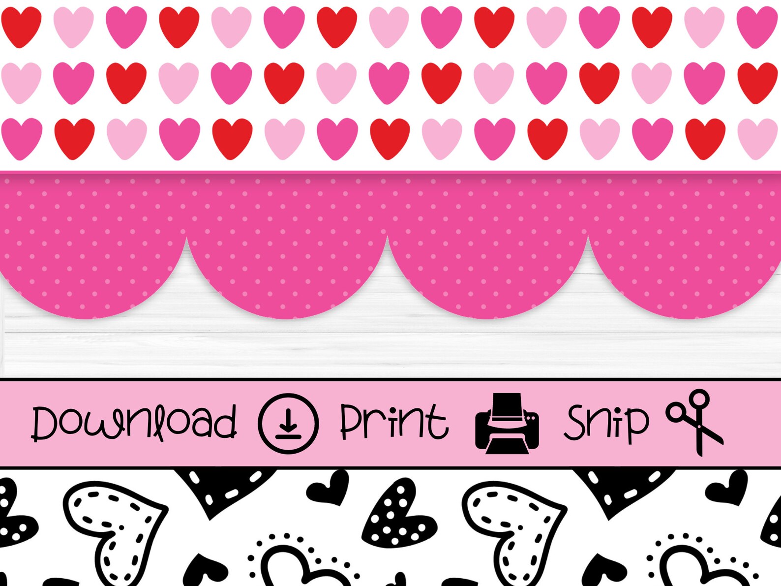 Pink & Red Valentine Bulletin Board Borders Printable Valentine's Day ...