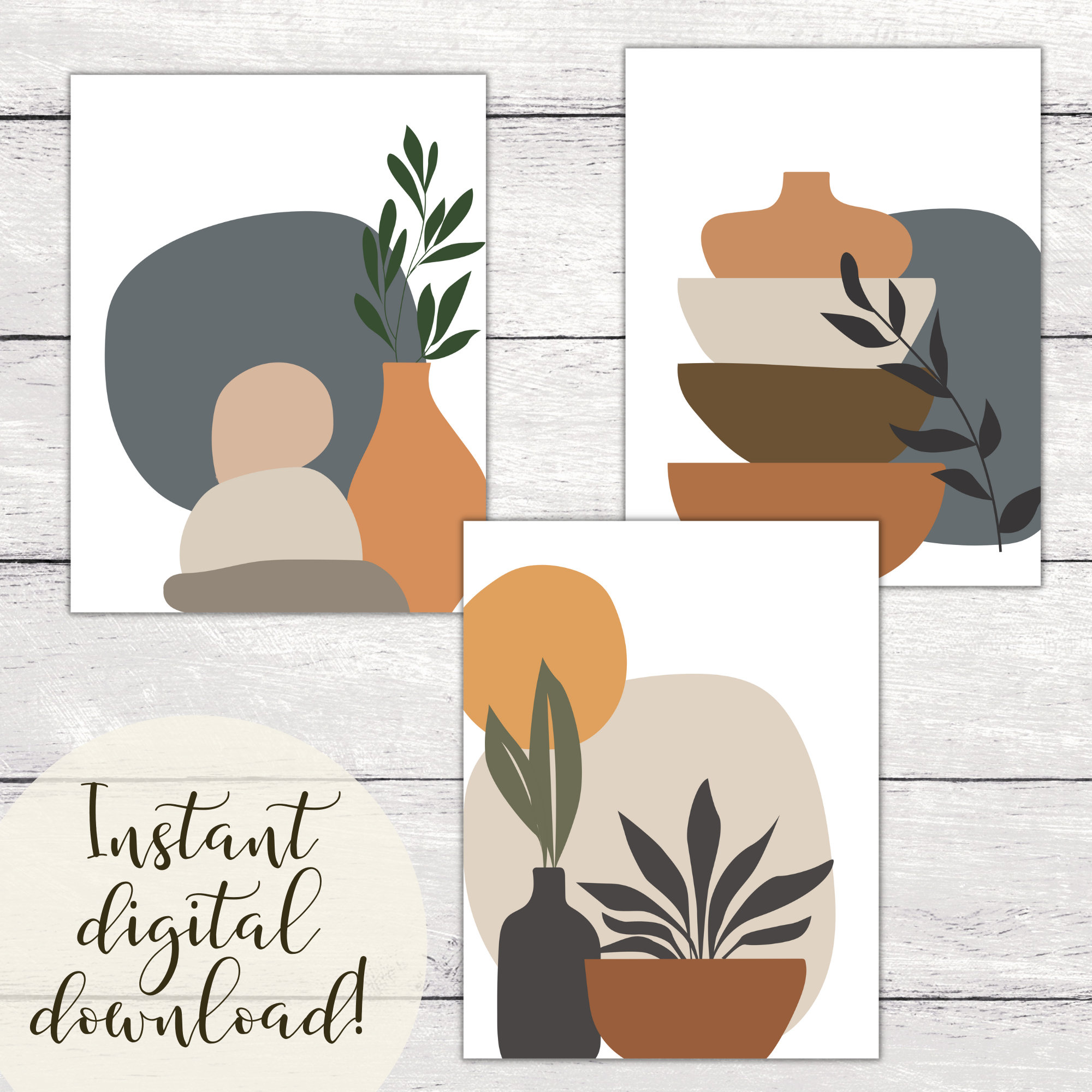 Set of Neutral Abstract Shapes Digital Prints, Aesthetic Elements in ...