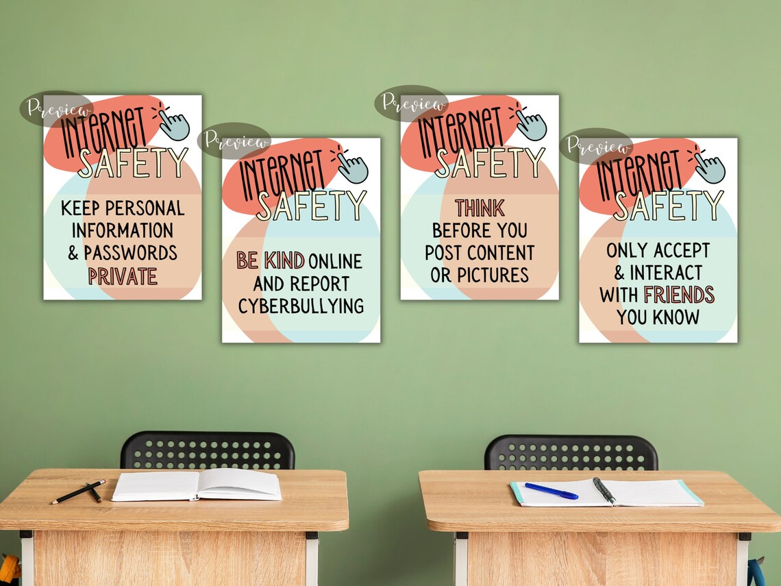 Internet Safety Classroom Posters Printable Posters for - Etsy