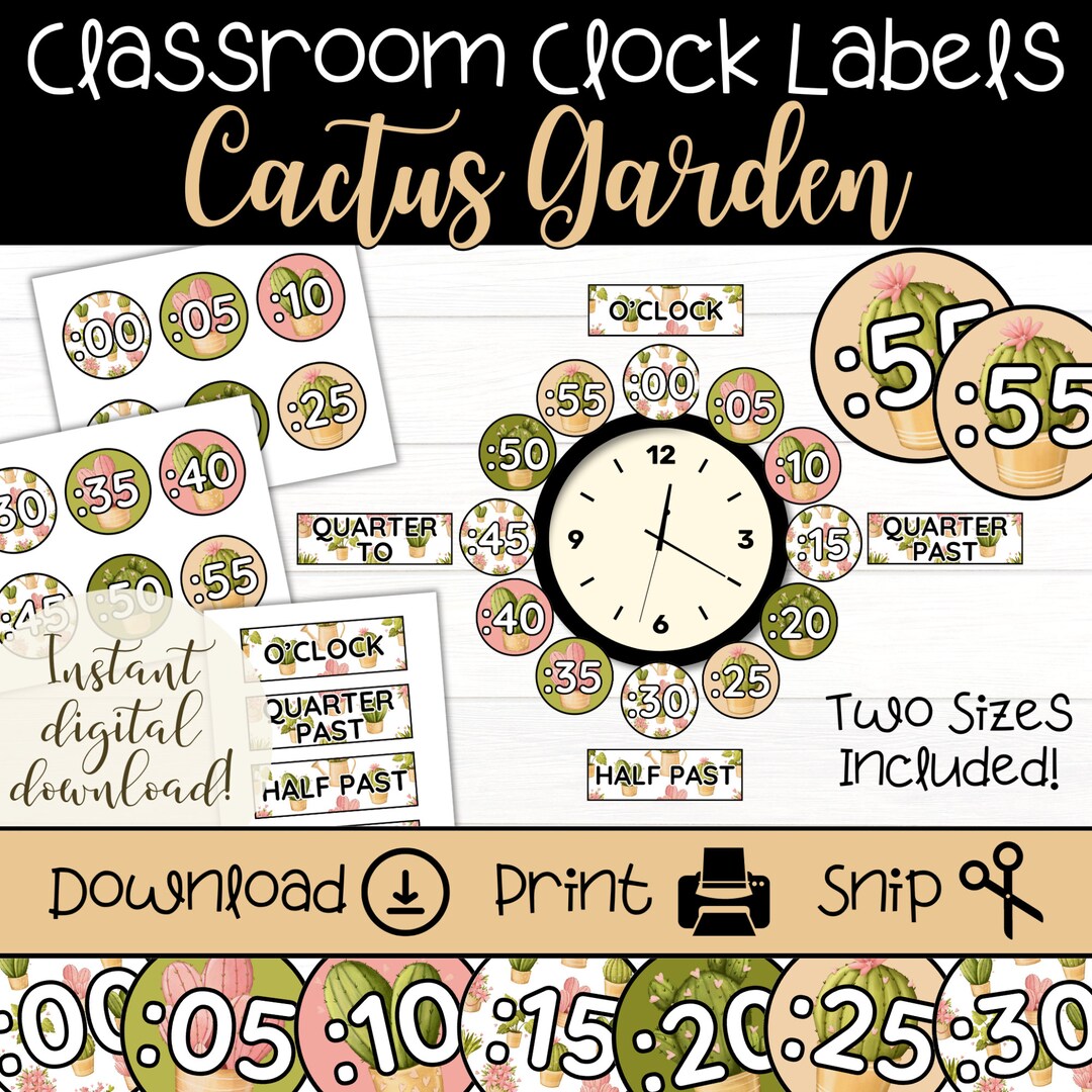 Classroom Wall Clock Labels | Cactus & Succulent Theme | Printable ...