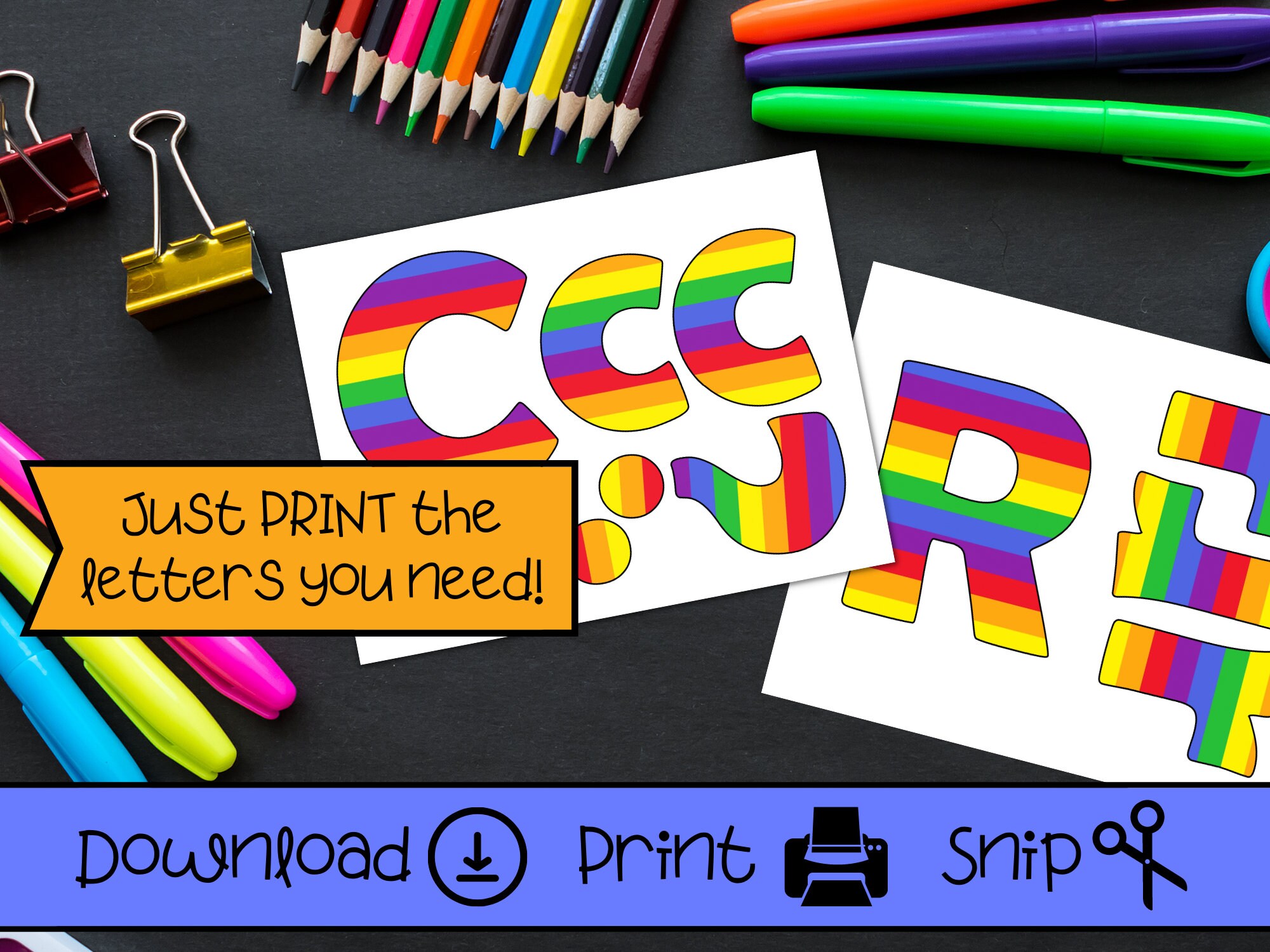 Rainbow Bulletin Board Letters: Printable Teacher Set (digital Download ...