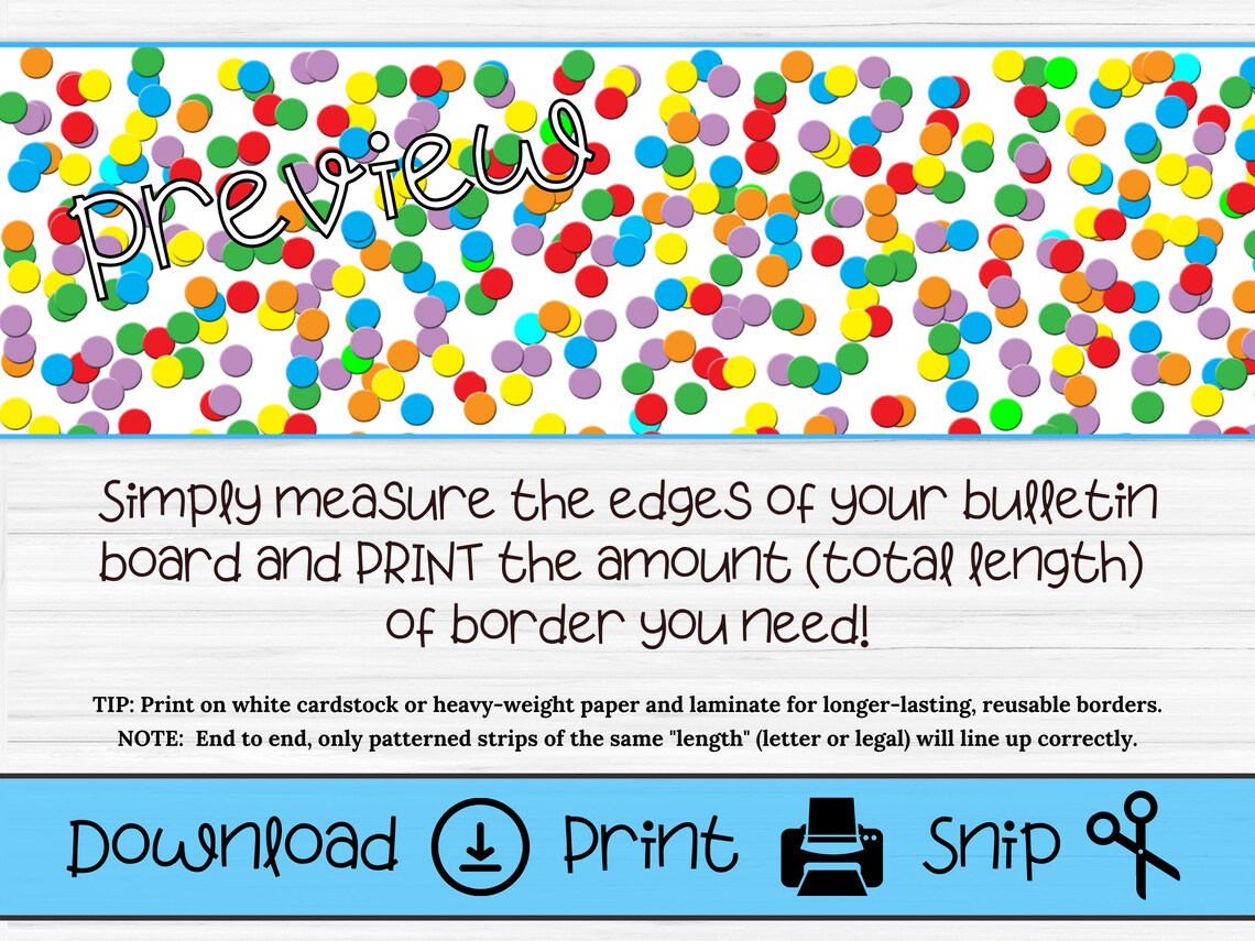 Bulletin Board Border in Confetti Print Printable Trim for - Etsy