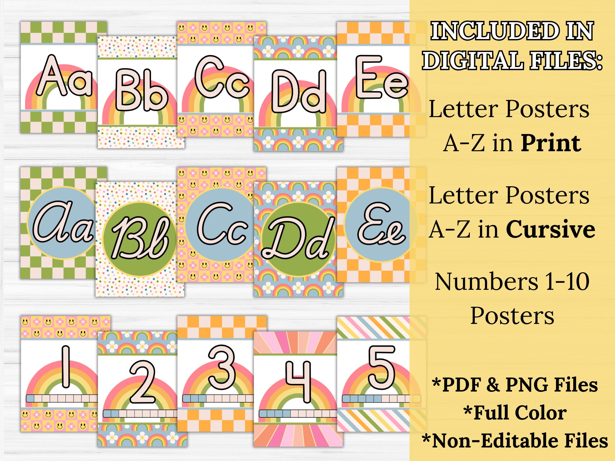 Rainbow Classroom Alphabet and Number Posters | Print & Cursive ...