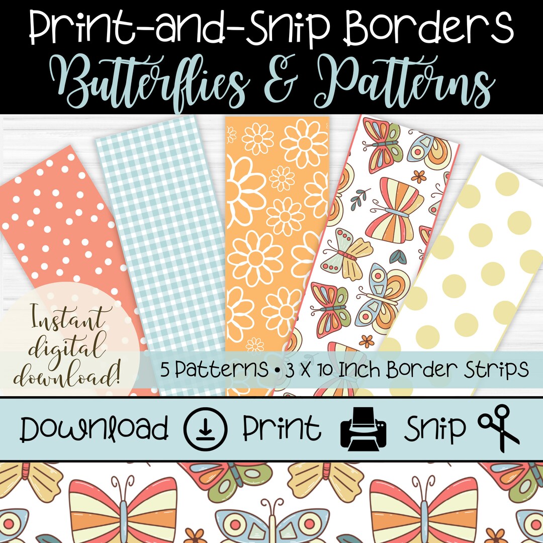 Butterflies & Pastel Patterns Bulletin Board Border Strips | Printable ...