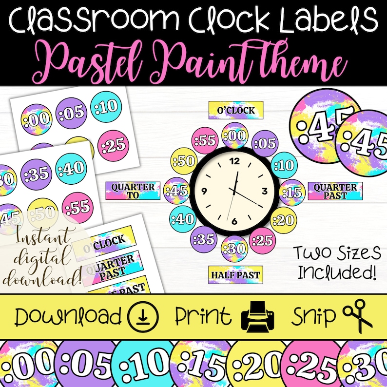 Classroom Clock Labels Telling Time Traditional Analog Clock Homeschool ...