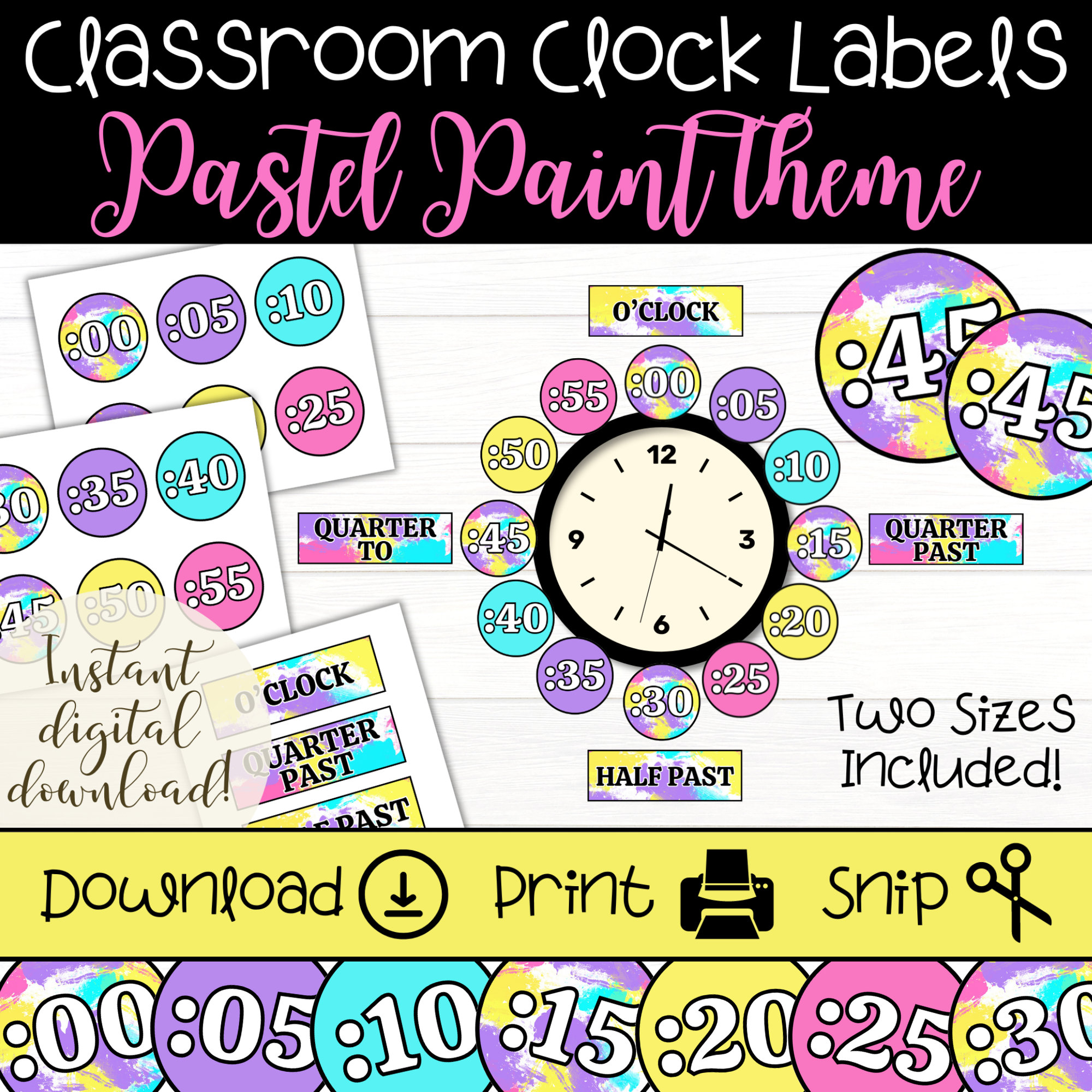 Classroom Clock Labels Telling Time Traditional Analog Clock Homeschool ...