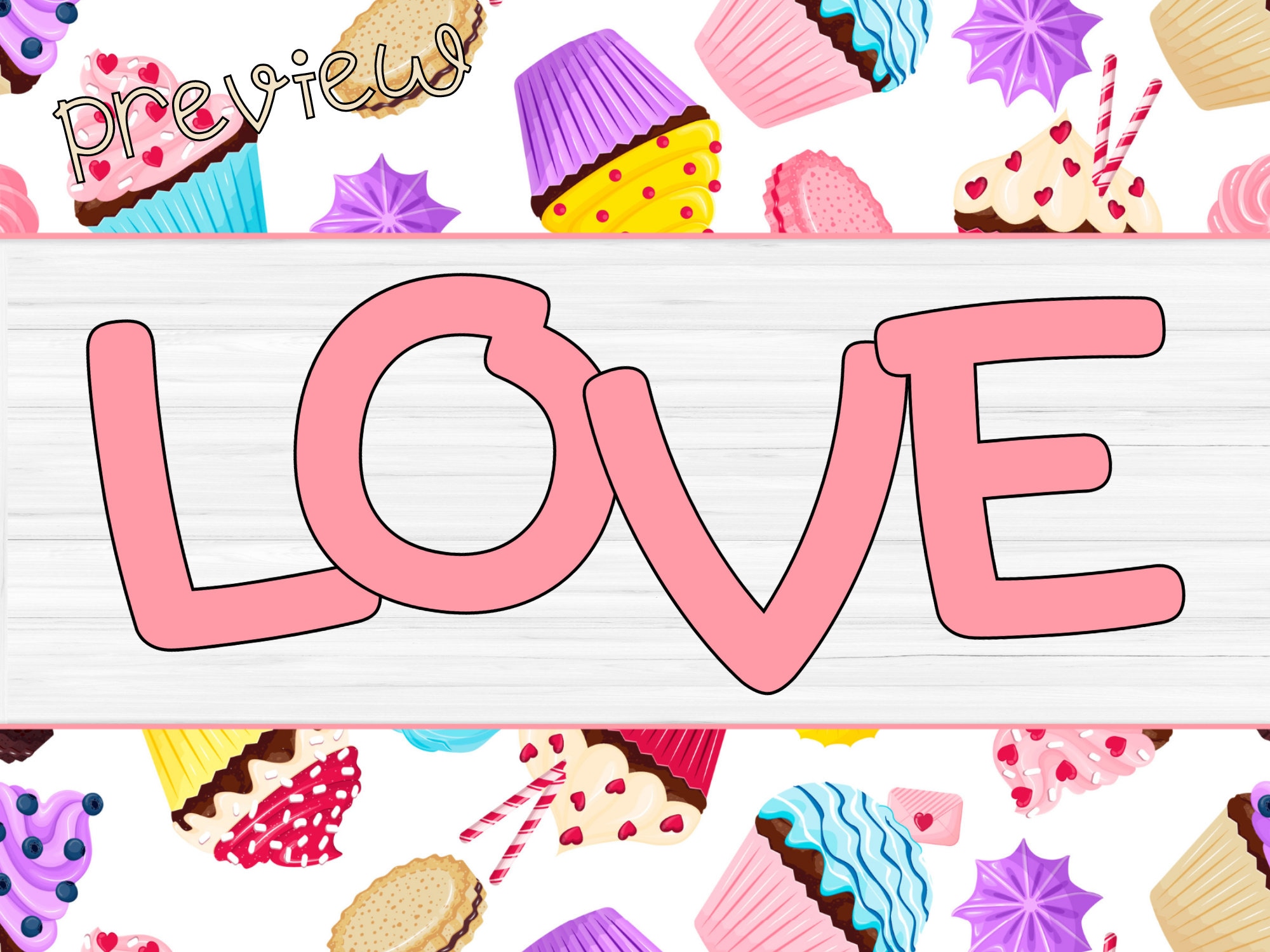 Valentine Cupcakes Printable Pink Bulletin Board Letters and - Etsy