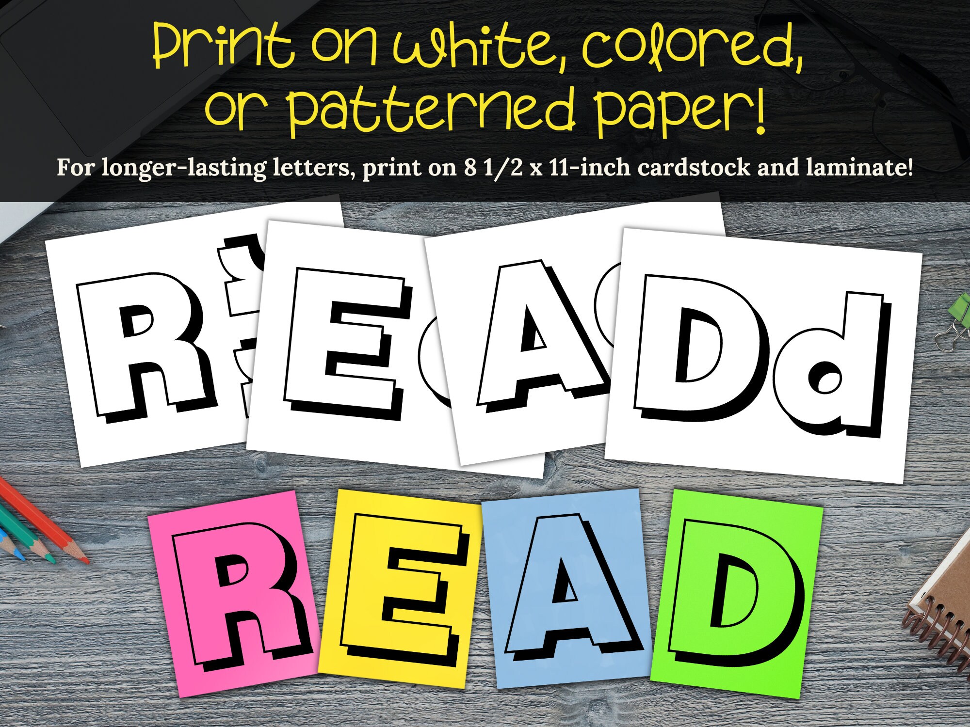 Bulletin Board Block Letters Printable 3D Shadow Letters & - Etsy