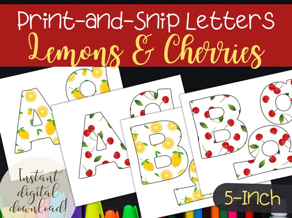 Printable Cherry and Lemon Bulletin Board Letters for School | Etsy