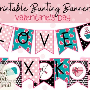 Valentine's Day Printable Bunting Banner: Pink, Red, Black (PDF) - Etsy