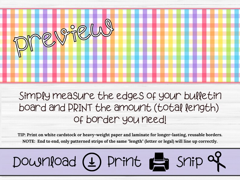 Bulletin Board Border in Pastel Rainbow Gingham, Printable Trim for ...