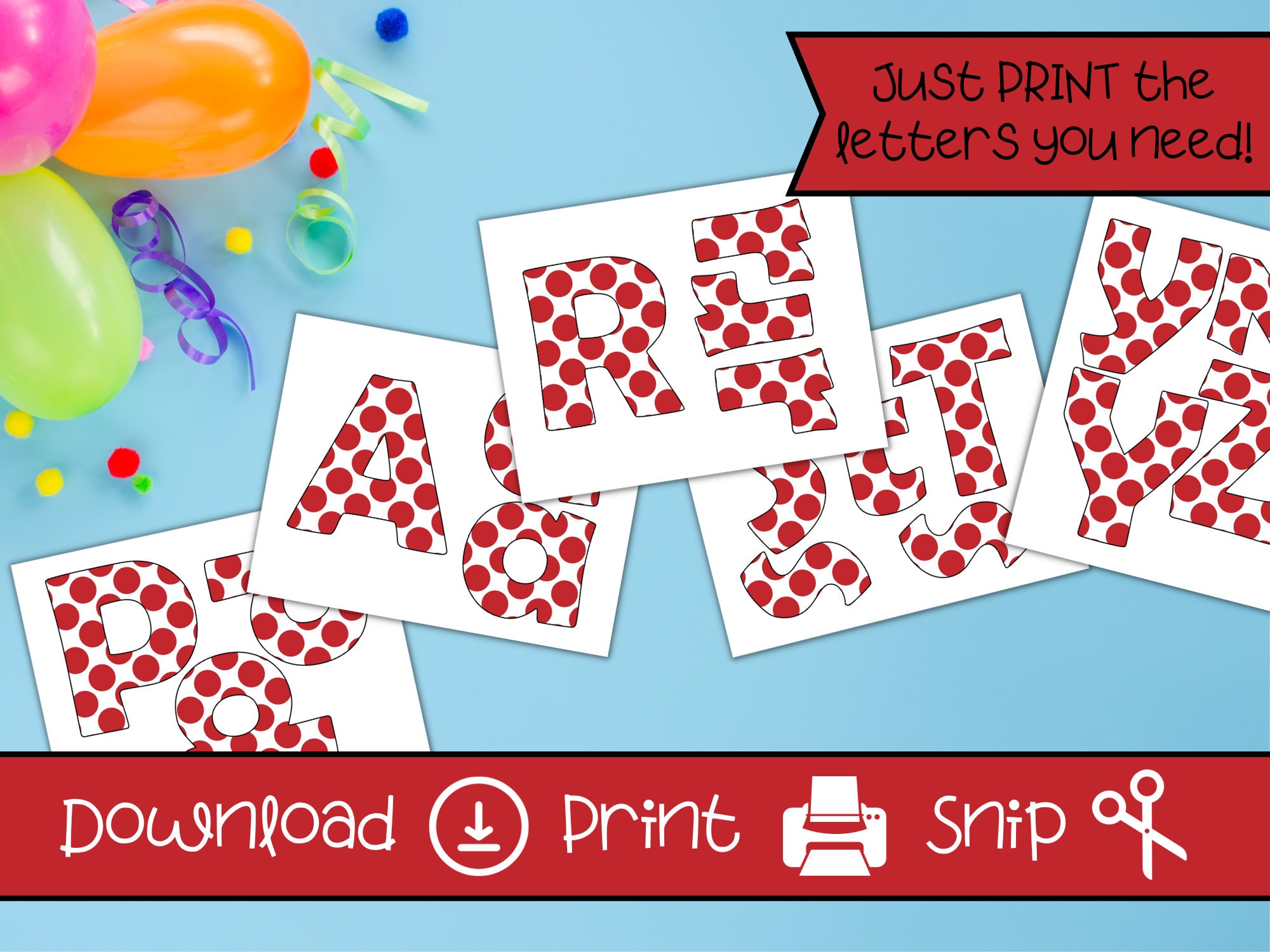 Red Polka Dot Letters Printable Red Bulletin Board Letter - Etsy