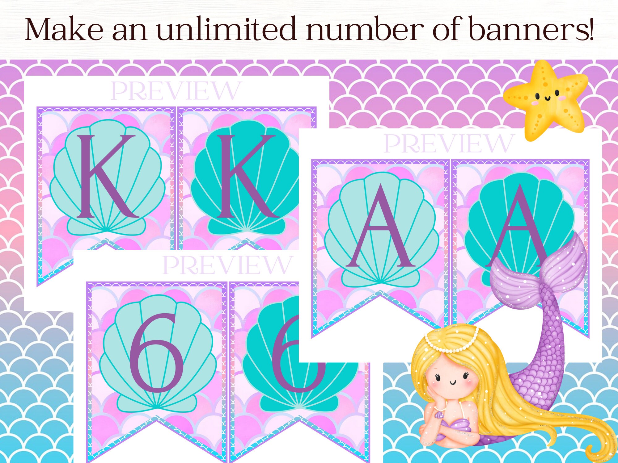 Printable Mermaid Bunting Banner Letters for Under the Sea - Etsy