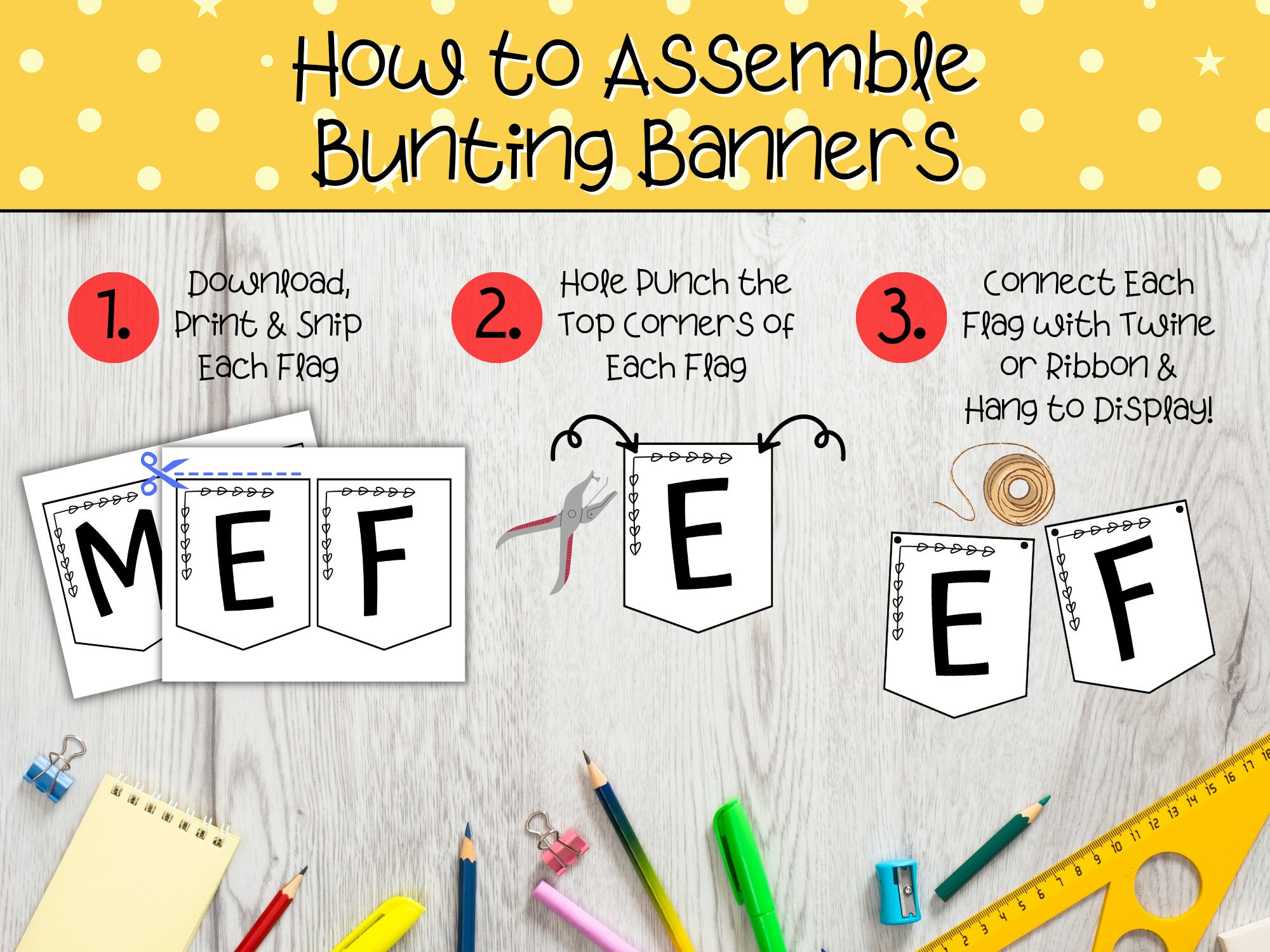Printable Bunting Banner Flags: Black Ink Classroom Sign (digital ...