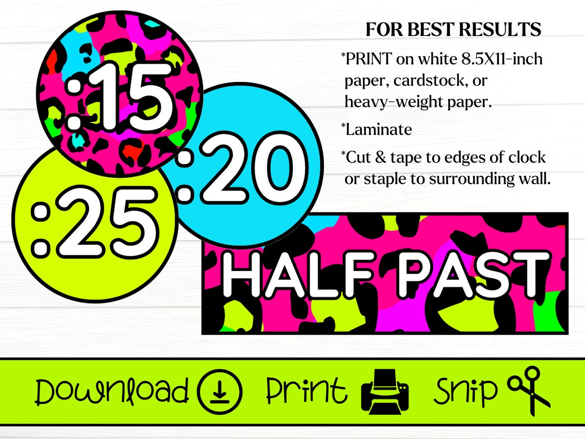 Classroom Wall Clock Labels | Kids Telling Time | Wild Leopard Print ...