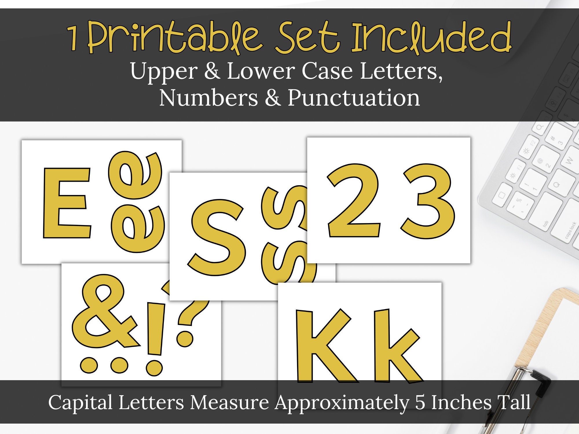 Gold Bulletin Board Letters: Printable 5-inch Classroom Decor (PDF ...