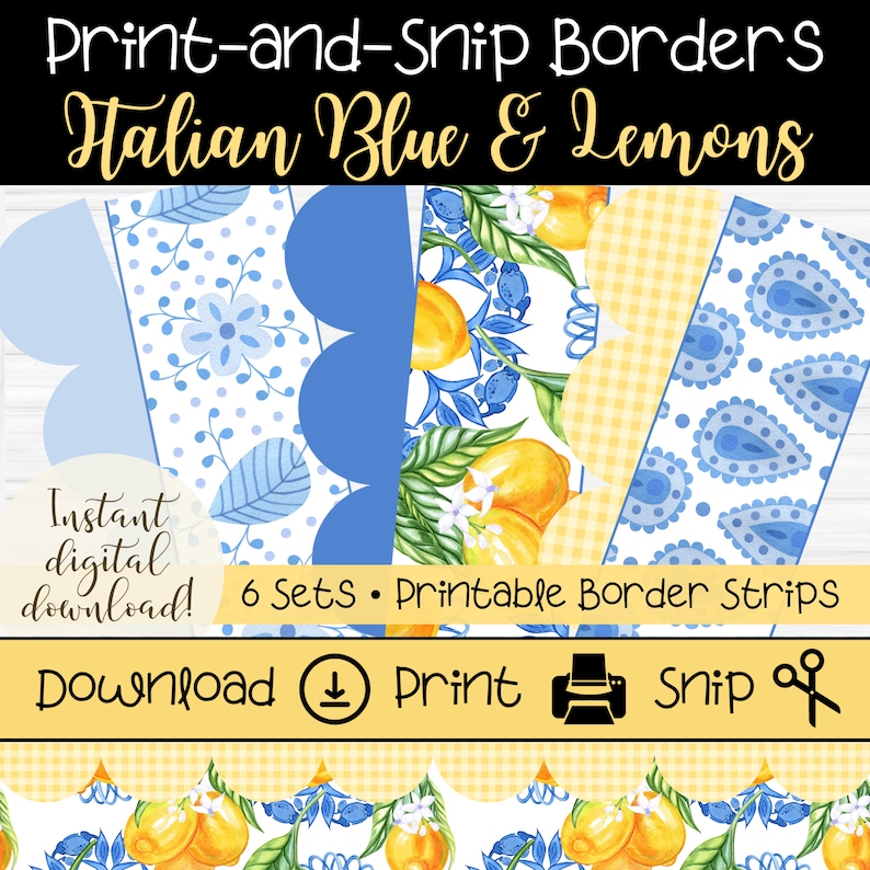 Lemon Classroom Borders: Italian Blue & Yellow Printable Strips (PDF ...