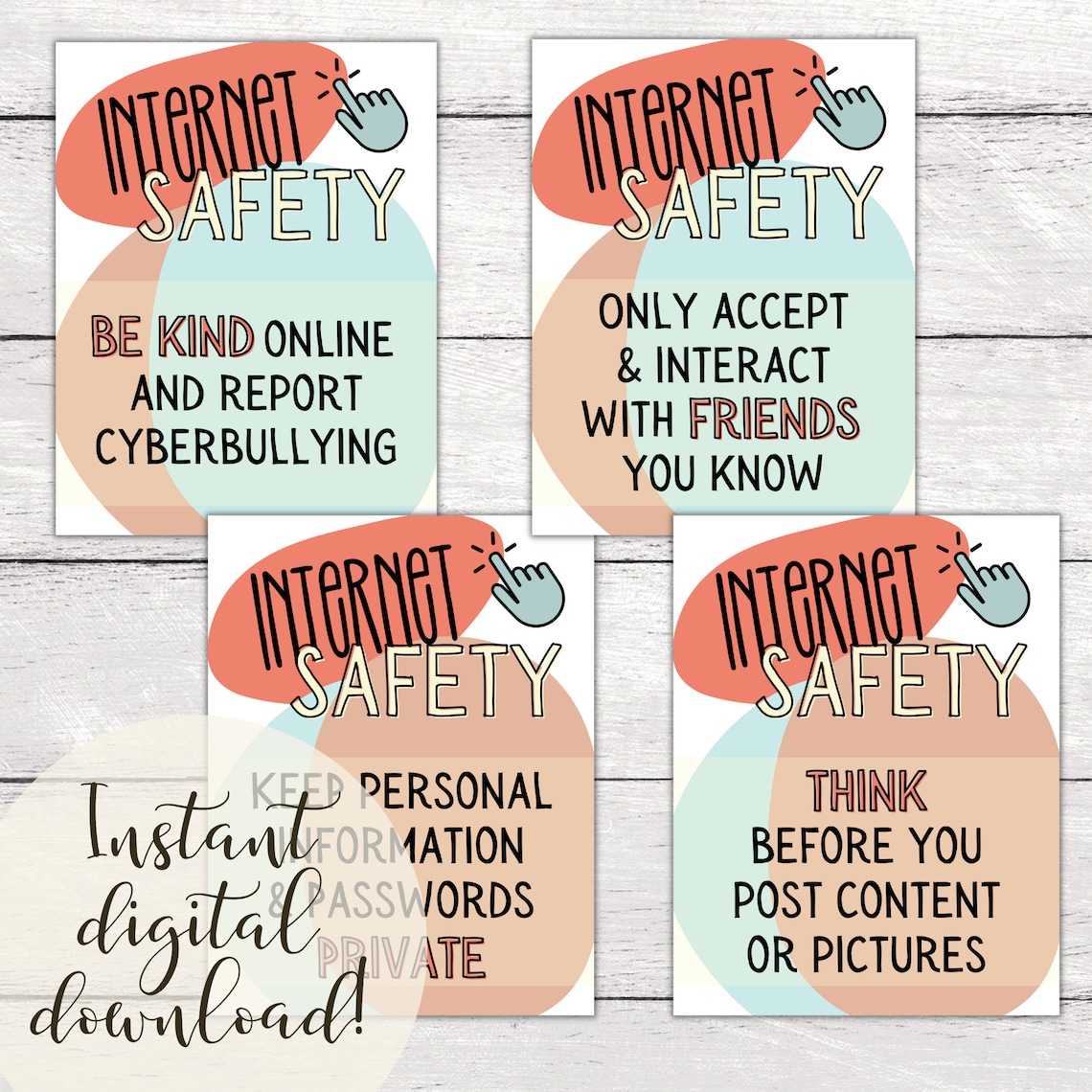 Internet Safety Classroom Posters Printable Posters for - Etsy