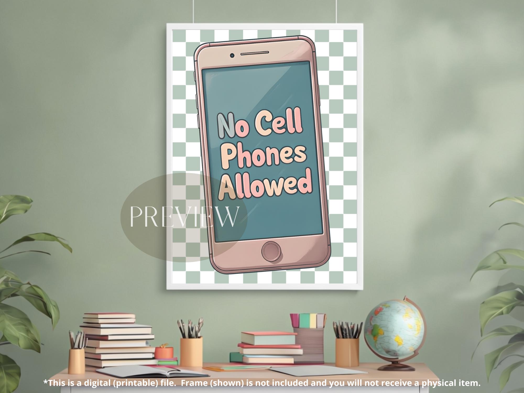 No Cell Phones Classroom Poster: Retro Checkered Pastel Print (digital ...