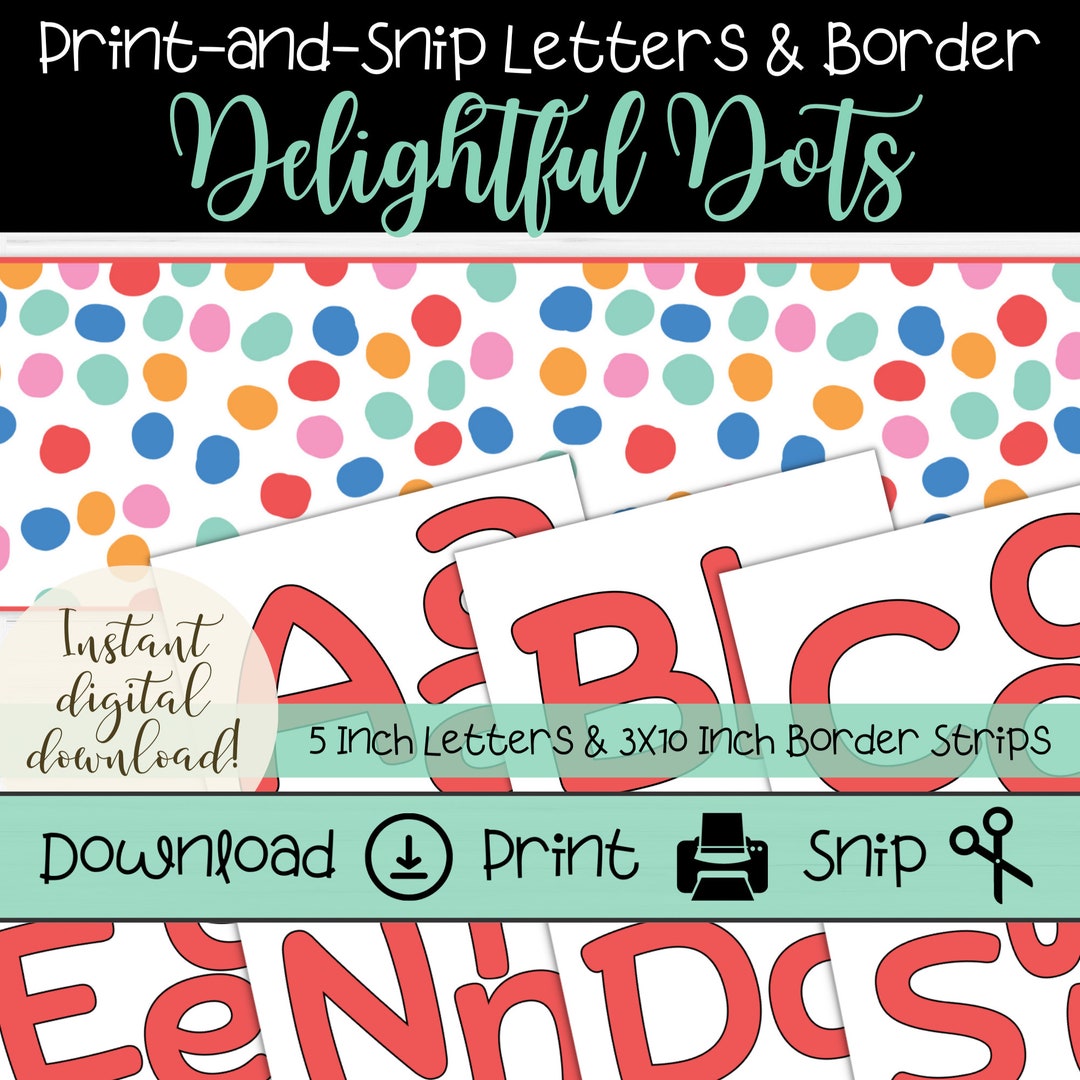 Bulletin Board Letters and Border Set in Delightful Dots Trim Pattern ...