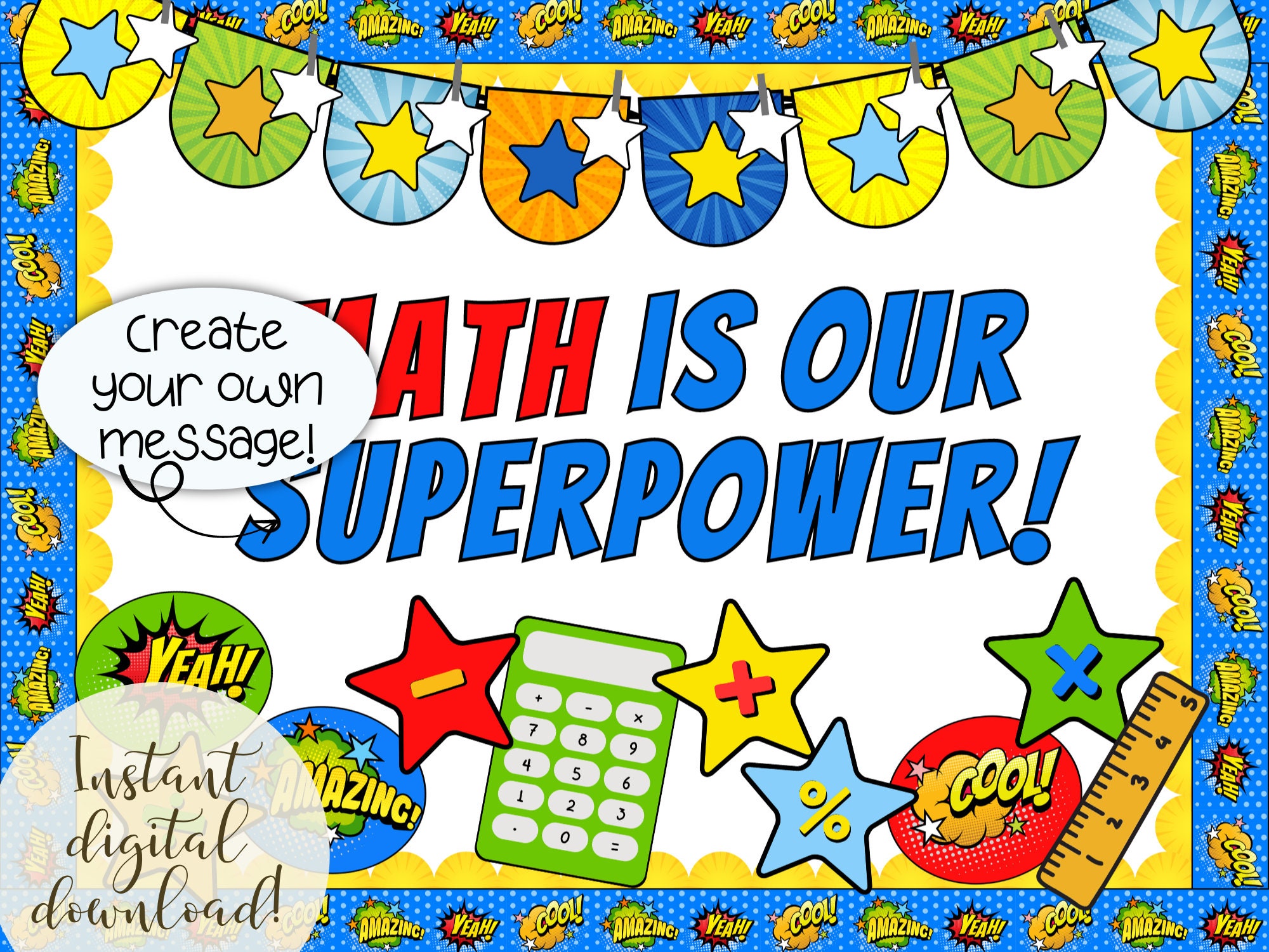 Superhero Math Bulletin Board Kit, Comics Style (printable) - Etsy
