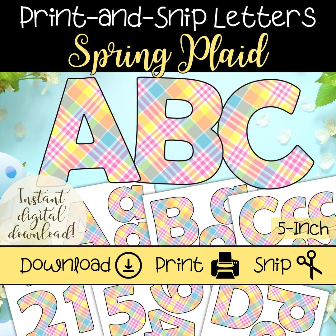 Spring Bulletin Board Letter Set | Printable Plaid Pastel 5-inch ...