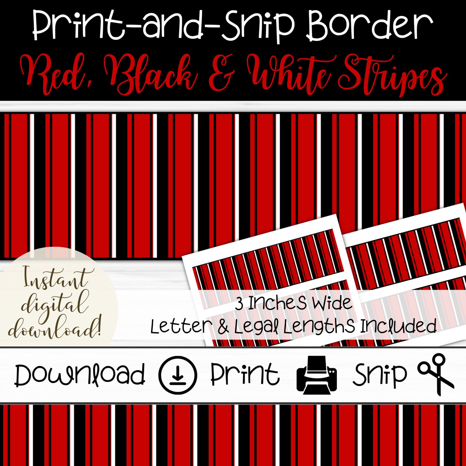 Bulletin Board Border Strips Red, Black & White Striped Trim Printable ...