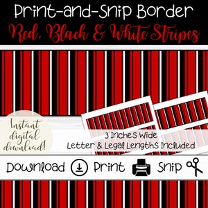 Bulletin Board Border Strips | Red, Black & White Striped Trim ...
