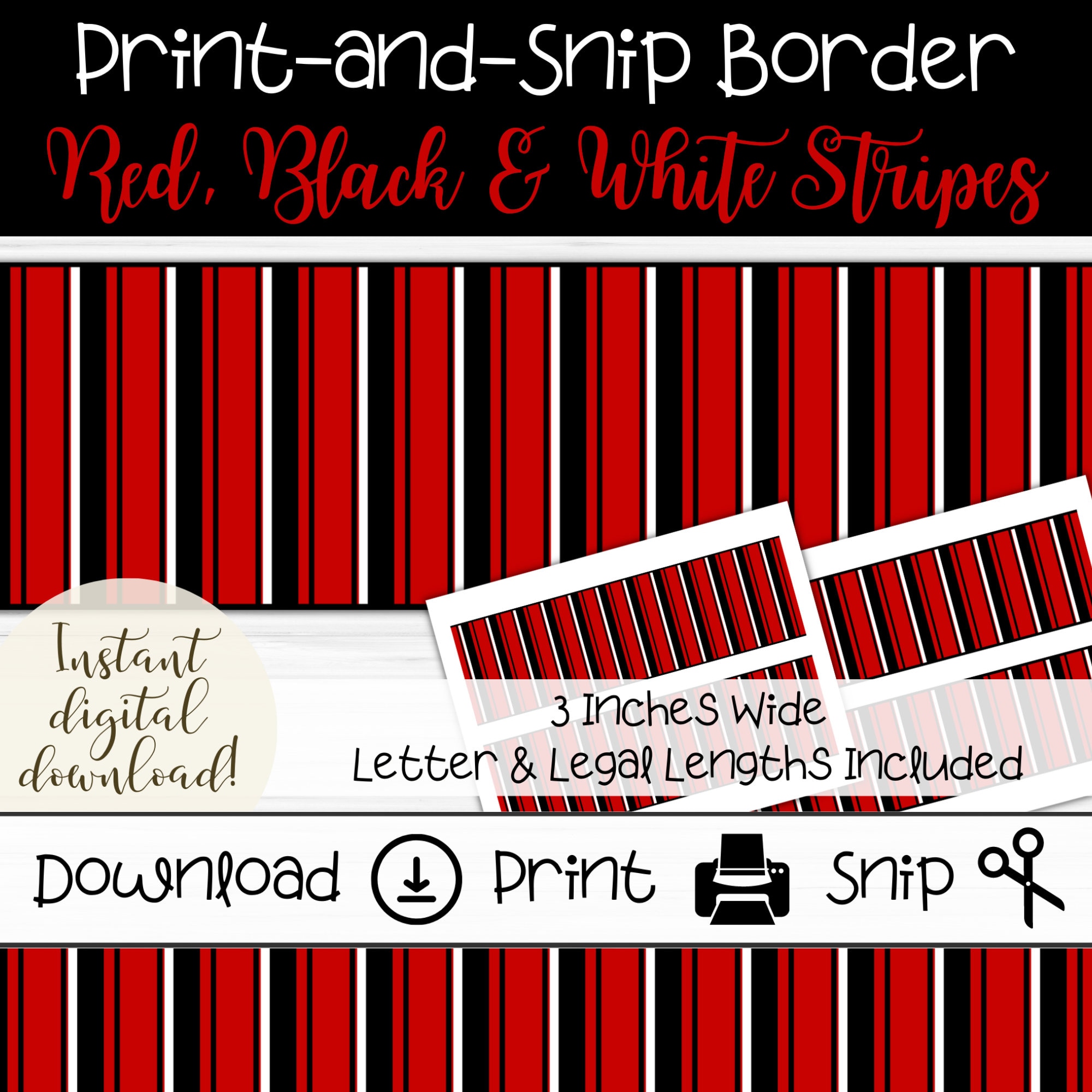 Bulletin Board Border Strips Red, Black & White Striped Trim Printable ...