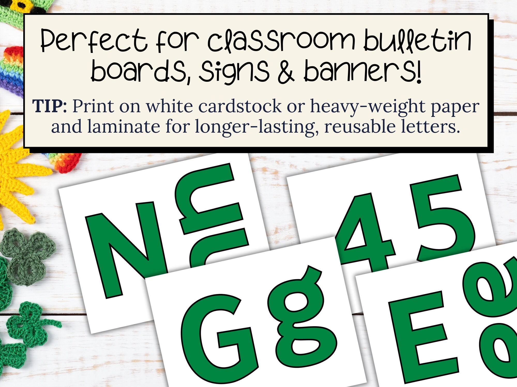 Green Bulletin Board Letters, Printable Alphabet & Numbers Set ...