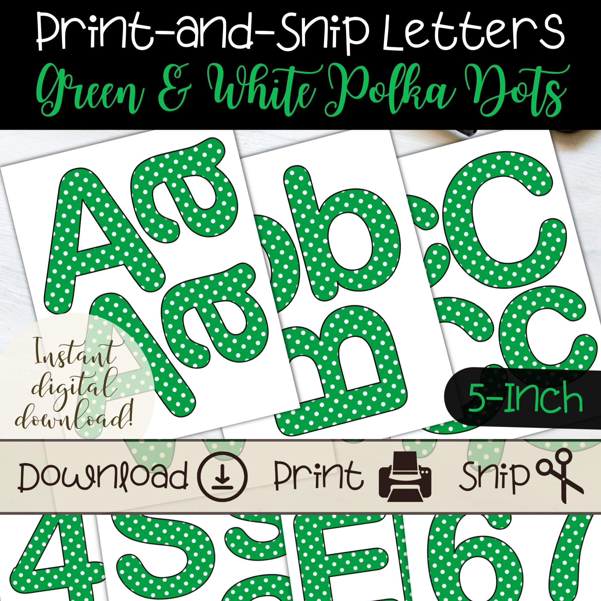 Printable Bulletin Board Letters in Green With White Polka Dots ...