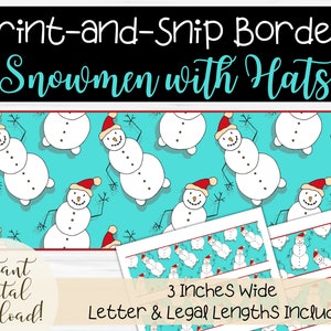 Smiling Snowmen With Hats Bulletin Board Border, Printable Trim for ...