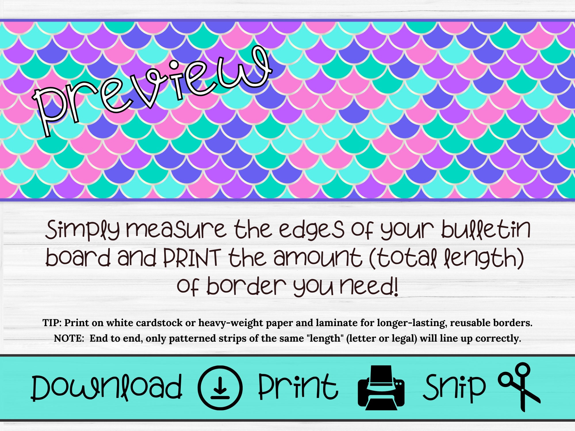 Mermaid Scales Bulletin Board Border: Hot Pink, Blue & Purple (digital ...
