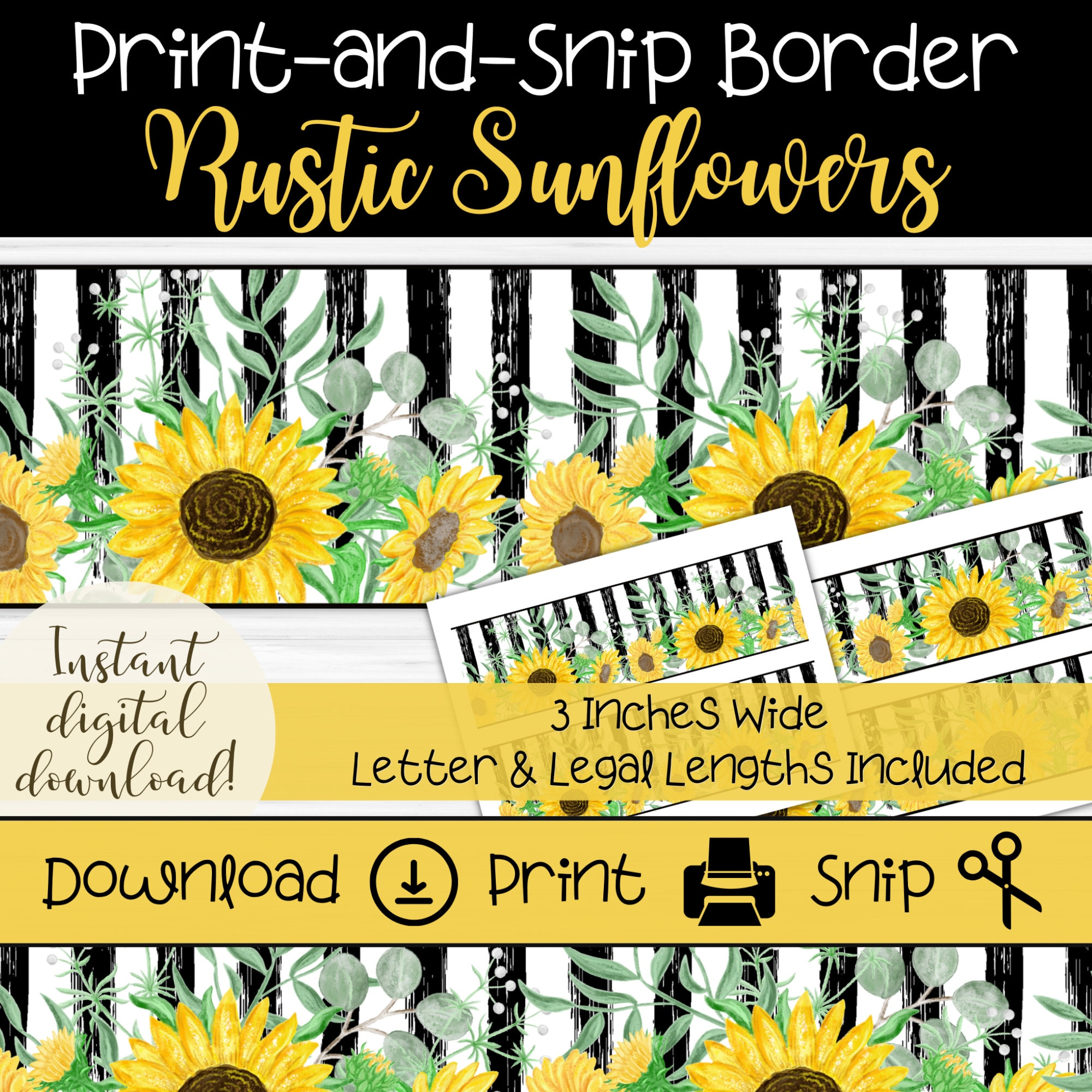 Rustic Sunflowers Bulletin Board Border Printable Sunflower - Etsy