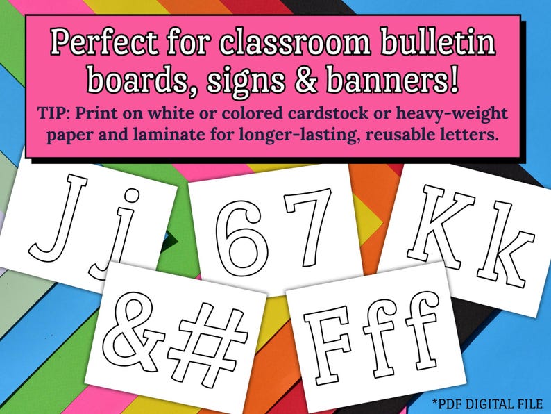 Large Bulletin Board Letter Set, Printable 5-inch Letters & Numbers for ...