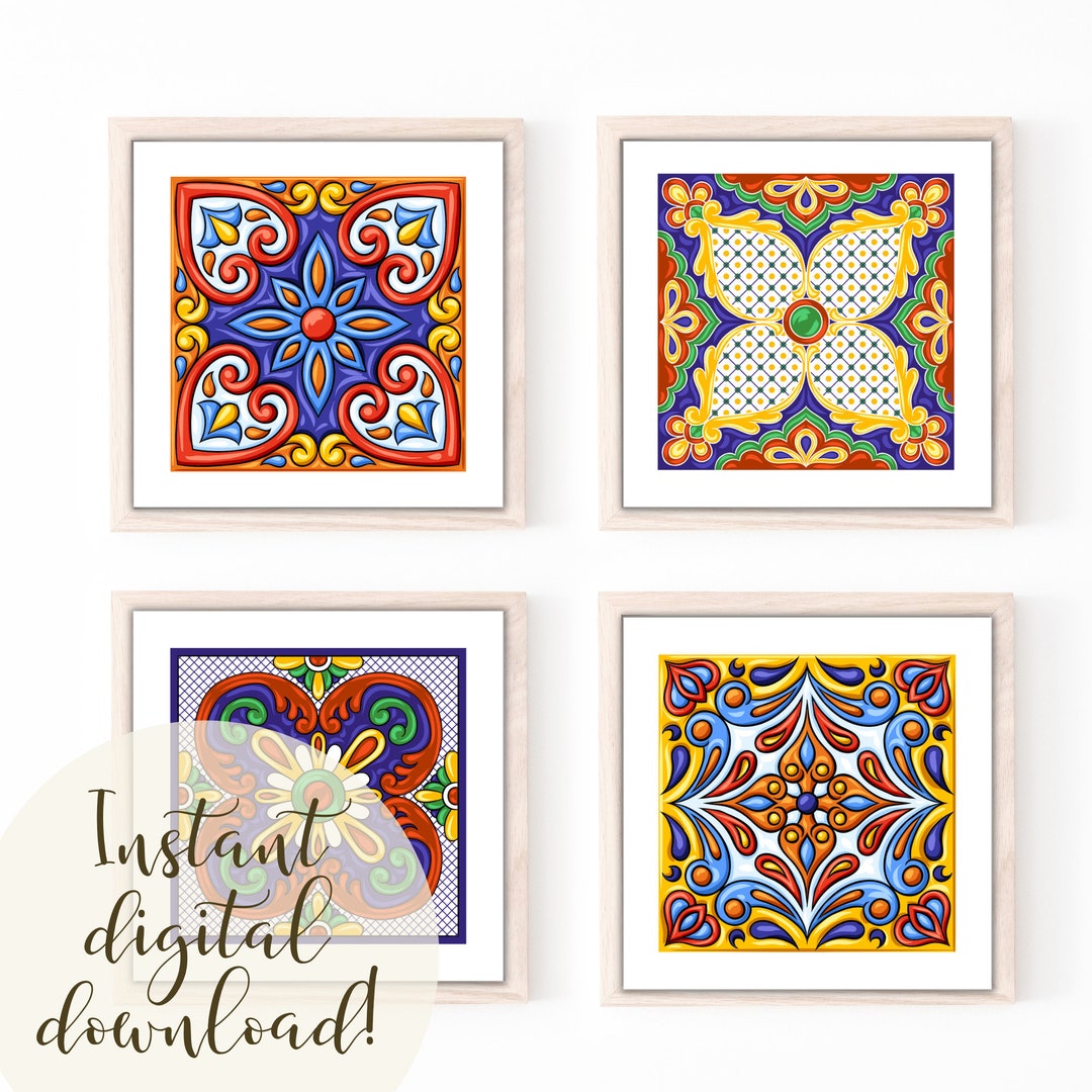 Mexican Talavera Tiles Digital Prints | Brightly Colored Spanish Tile ...
