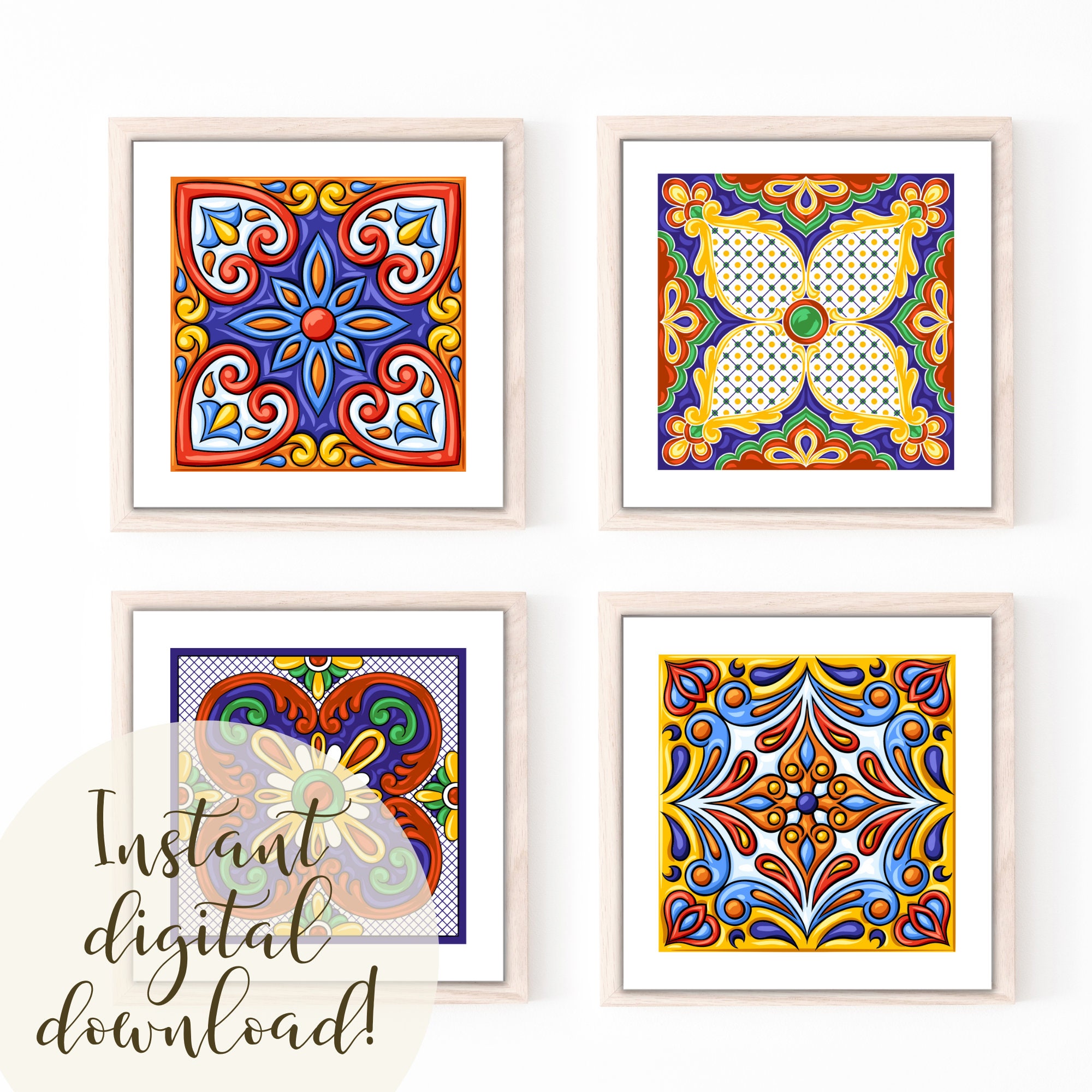Mexican Talavera Tiles Digital Prints Brightly Colored Spanish Tile ...